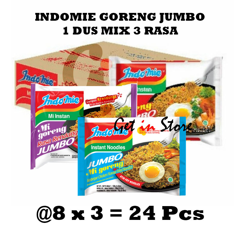 Jual Indomie Goreng Jumbo Mix 3 Varian Rasa 1 Dus isi (24Pcs) | Shopee ...