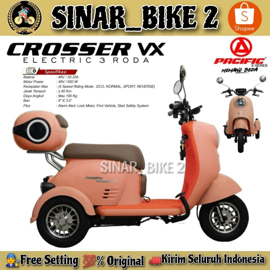Jual Sepeda Motor Listrik PACIFIC CROSSER & CROSSER VX Roda Tiga ...