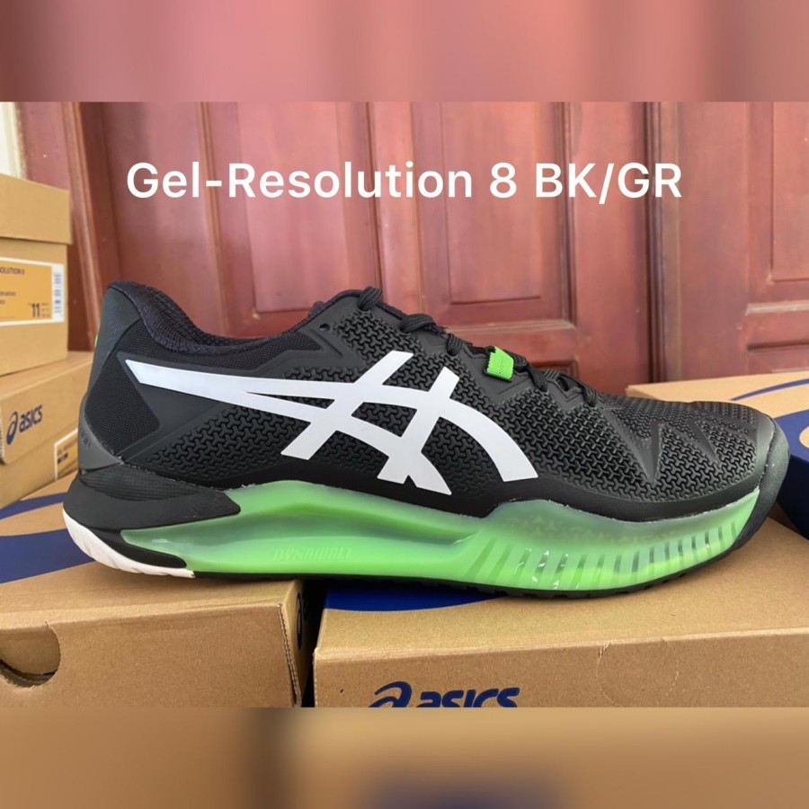 Jual Sepatu Tenis Asics GEL resolution 8 Tennis Shoes Black Green ...