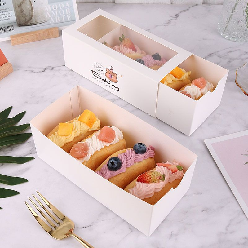 Jual 10pcs Box Donat / Box Bolu Gulung / Box Dessert Panjang Motif ...