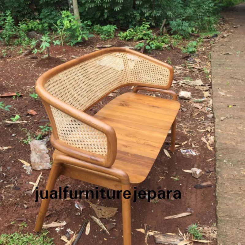 Jual bench bangku minimalis scandinavian rotan kayu jati, bangku kursi ...