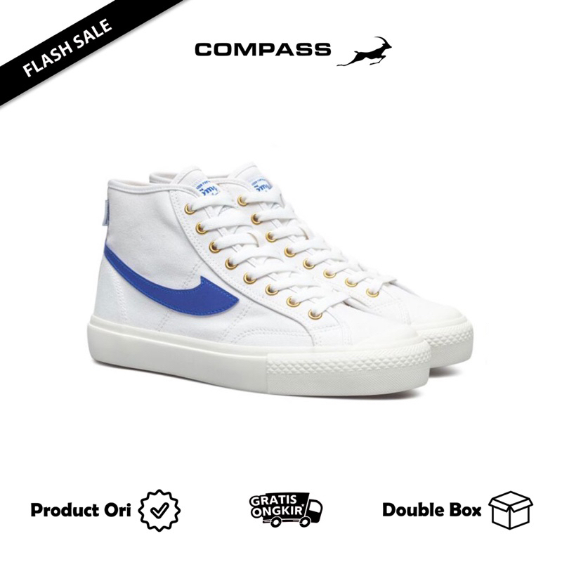 Jual [ORIGINAL NEW] SEPATU COMPASS GAZELLE HI WHITE BLUE | Shopee Indonesia
