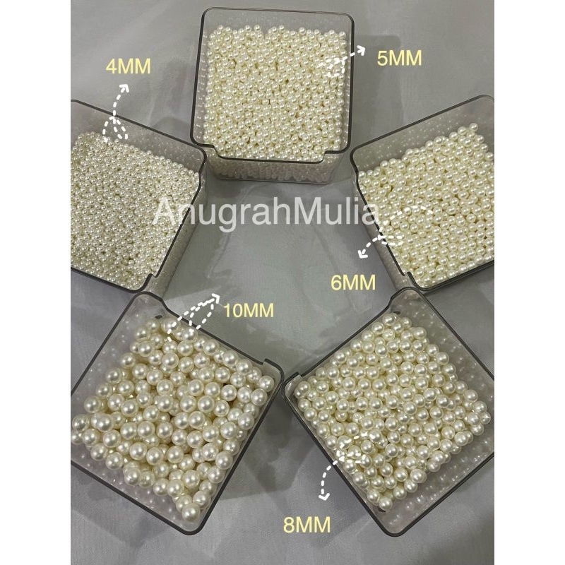 Jual [500Gram] Mutiara TANPA Lubang/Mutiara Tembak Putih Bersih&Putih Susu(BW) 4,5,6,8,10MM ...