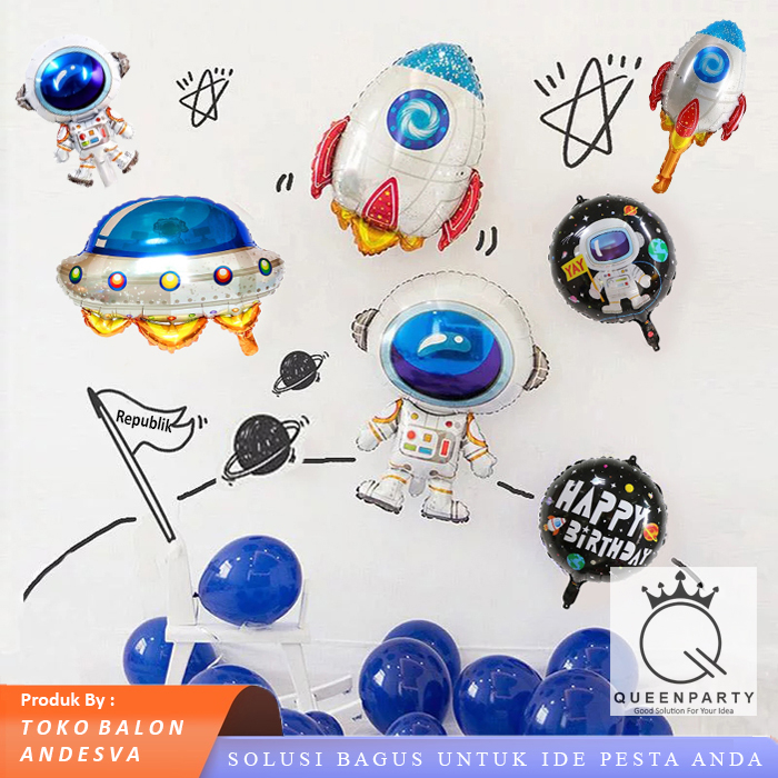Jual balon foil tema astronot / Balon pesawat luar angkasa / balon ...