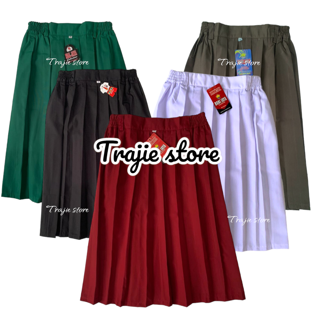 Jual Seragam Sekolah SD Rok Rempel Pendek Warna Merah Putih Coklat Hijau Hitam Polos | Shopee ...