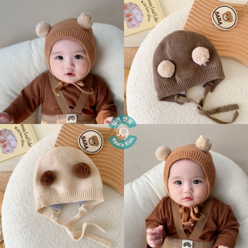 Jual 0-2 thn | Topi BONNET Rajut Anak Newborn-BIG POM2 BALL-Unisex ...