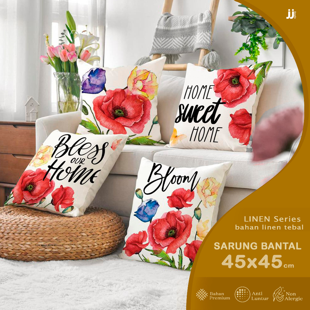 Jual SARUNG BANTAL SOFA PRINT LINEN 45X45 CM BUNGA POPPY SWEET HOME ...