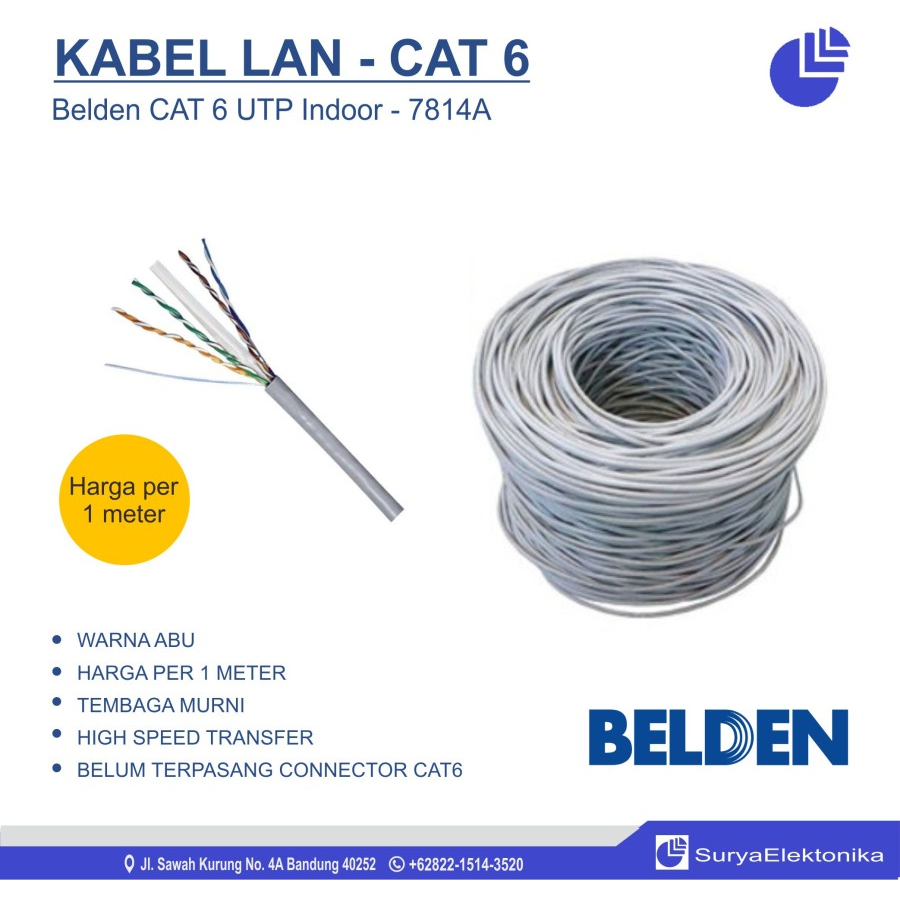 Jual Kabel LAN Cat. 6 BELDEN 7814A / Kabel UTP - Per Meter | Shopee Indonesia