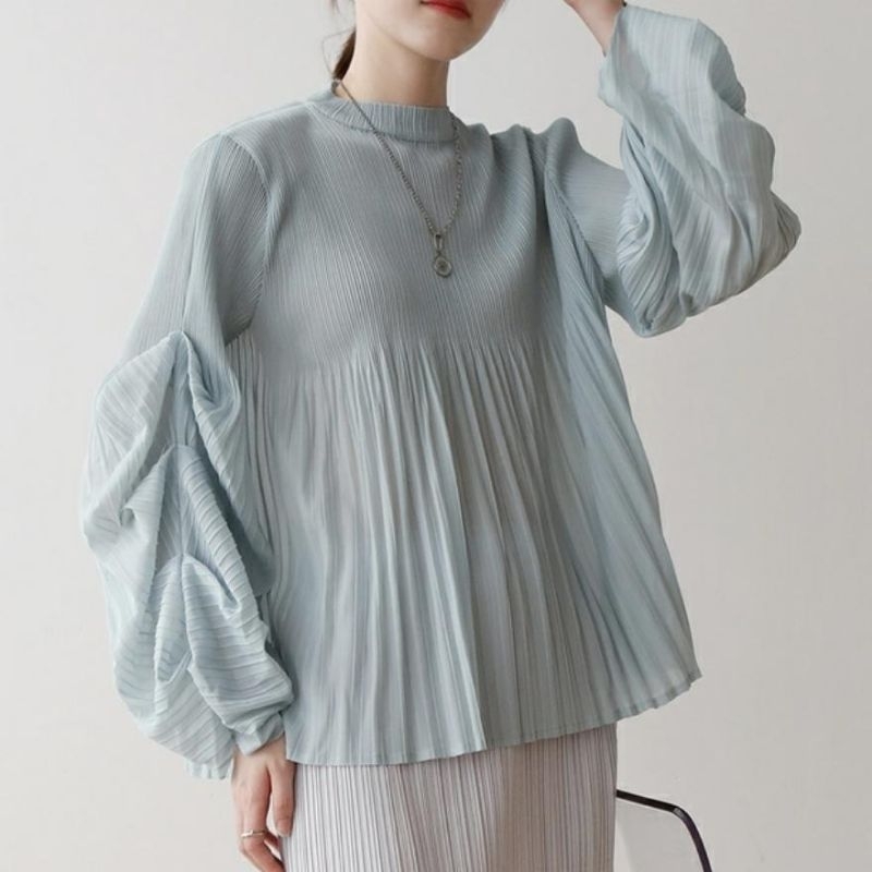 Jual 2448 Baju atasan blouse PLEATS DRAPED PLISKET PUFF SLEEVE lengan ...
