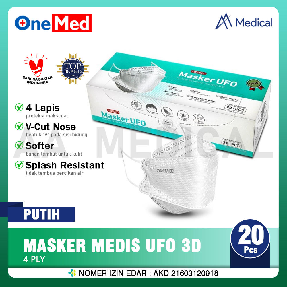 Jual ONEMED Masker Karet UFO 3D 4ply Putih Box Isi 20 Pcs | Shopee ...