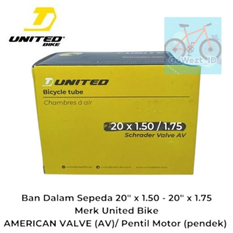 Jual Ban Dalam Sepeda Ukuran 20 x 1.50 / 1.75 (406) UNITED Pentil Motor AV Mini Lipat Anak BMX ...