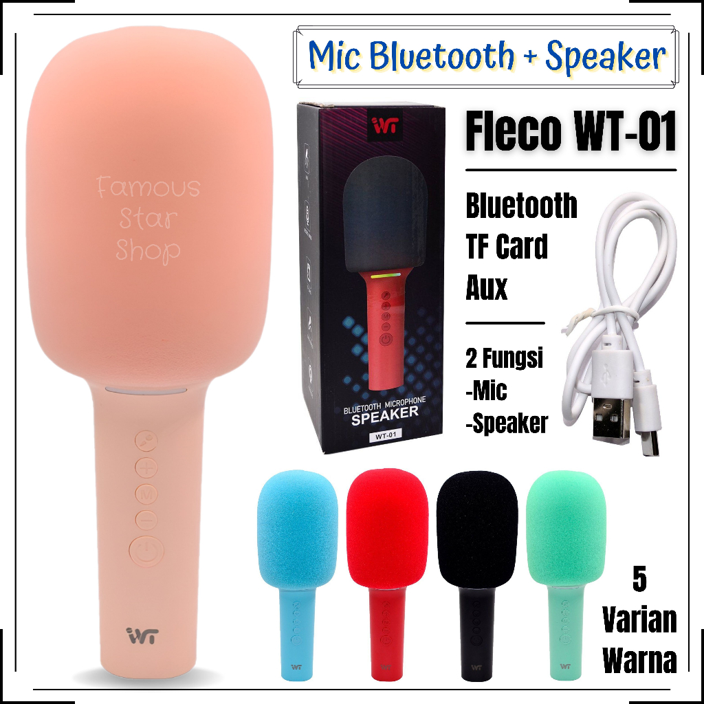 Jual Microphone Portable Bluetooth 5.0 Mic Combo Smart Karaoke Fleco WT-01 ~ Microphone Portable ...