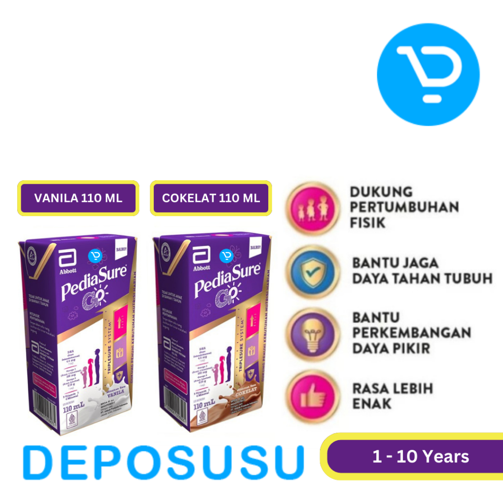 Jual Pediasure GO Susu Pedia Sure UHT 110 ml rasa Vanila Coklat cokelat ...