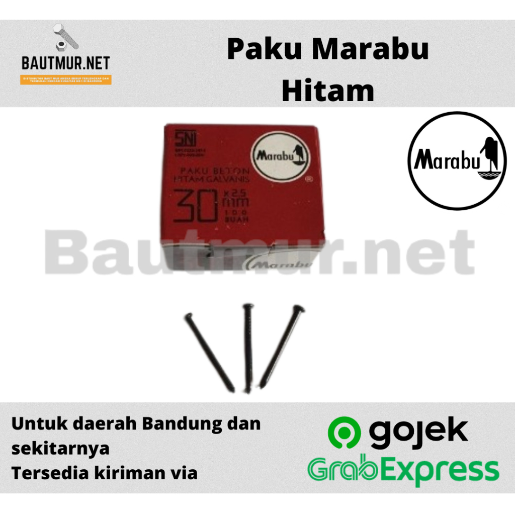 Jual Paku Beton Hitam Marabu 30mm | Paku Hitam galvanis 3cm | Shopee ...
