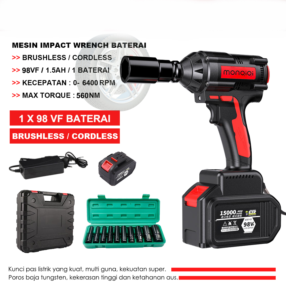Jual PROMO!!! Bor impek pembuka baut motor Cordless Impact Wrench high ...