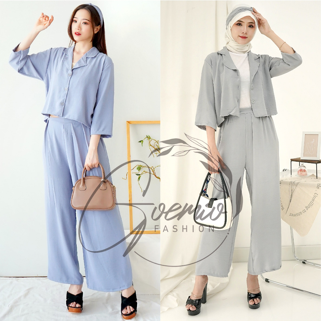 Jual ilook | One Set Fujie Setelan Atasan Dan Celana Kulot Wanita Polos Korean Fashion Style ...