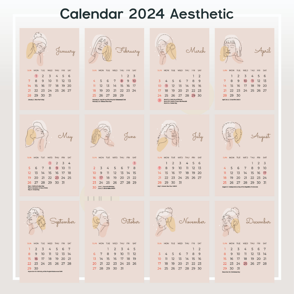 Jual Kalender Dinding Aesthetic 2024 NO HIJAB / Kalender Meja Aesthetic ...