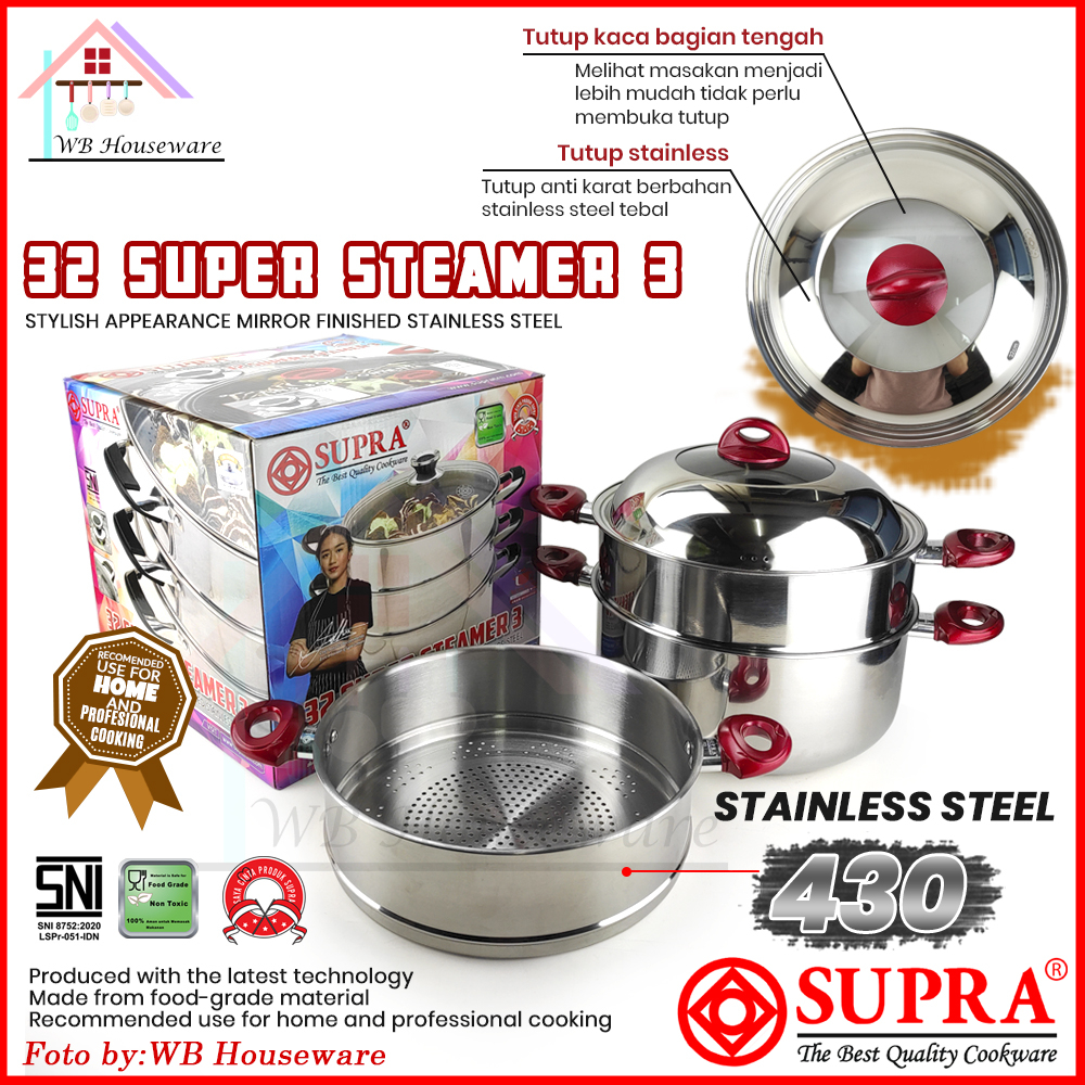 Jual Panci susun 3 / panci susun 32cm / SUPER STEAMER 32CM SUPRA / STEAMER SUSUN STAINLESS HI ...