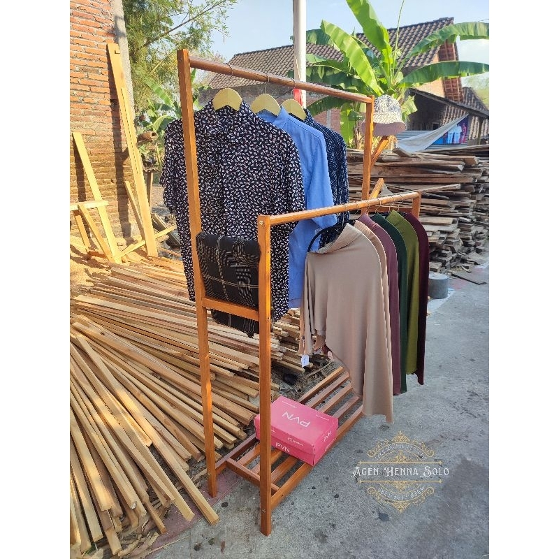 Jual STAND HANGER GANTUNGAN BAJU BERTINGKAT DAN RAK SERBAGUNA FULL KAYU ...