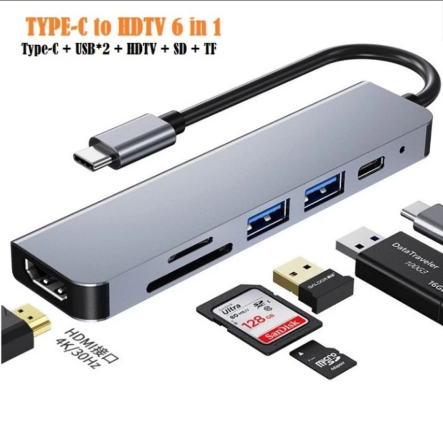 Jual CONVERTER TYPE C 6 IN 1 TO USB HDMI SD CARD READER MACBO0K ANDROID ...