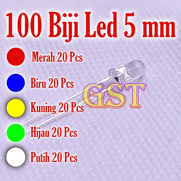 Jual 100pcs Led 5 mm 5x20 clear Nyala merah biru kuning hijau putih ...