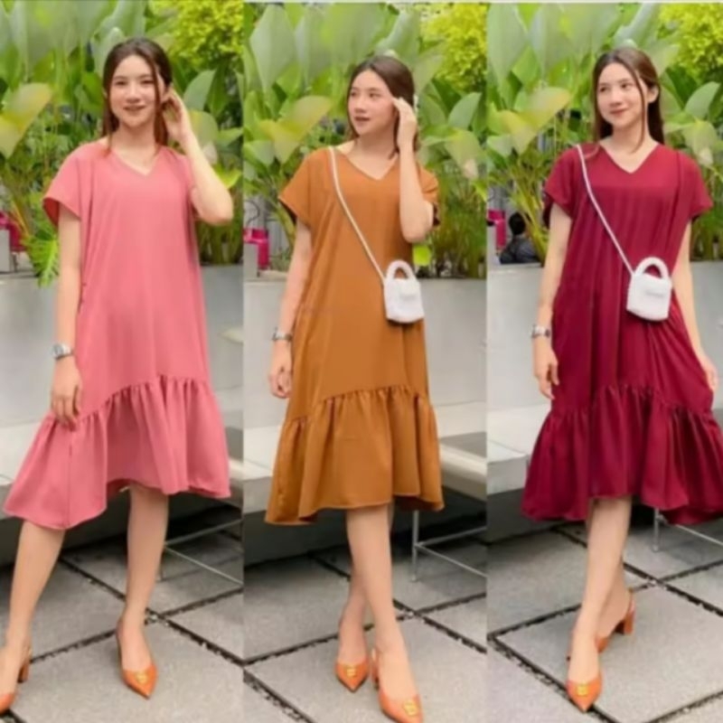 Jual HOMEDRESS Jennie dress daster kekinian wanita ruffle kerah V neck ...