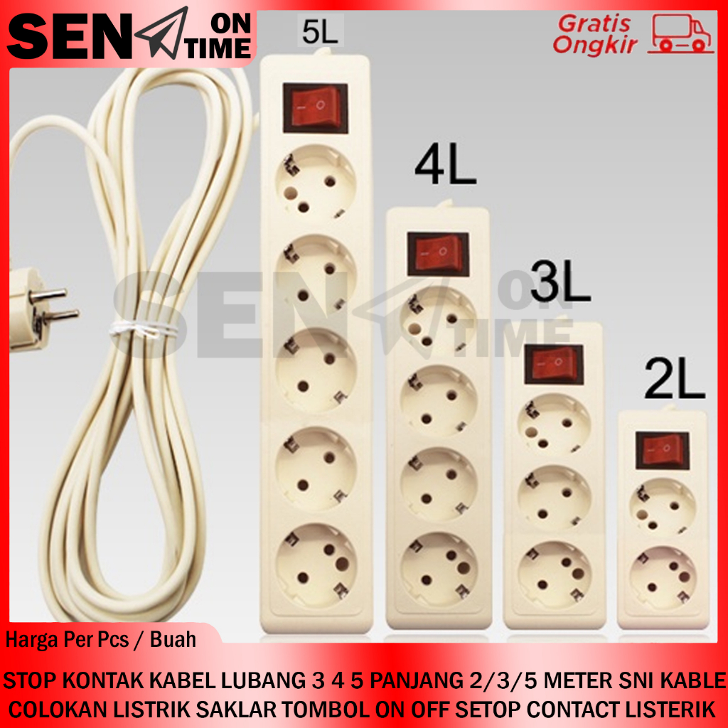 Jual STOP KONTAK KABEL LUBANG 3 4 5 PANJANG 3 5 METER SNI KABEL COLOKAN ...