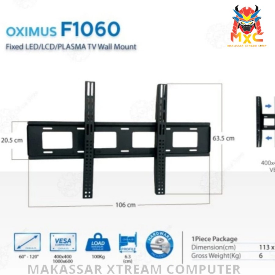 Jual Wall Bracket Dinding Fix TV Monitor LED LCD 60" - 120" Oximus ...