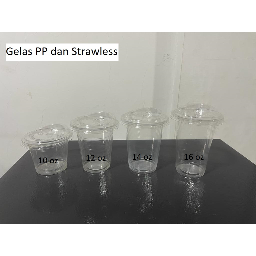 Jual Gelas PP 10,12,14,16 Oz + Tutup Strawless Gelas dan tutup plastik ...