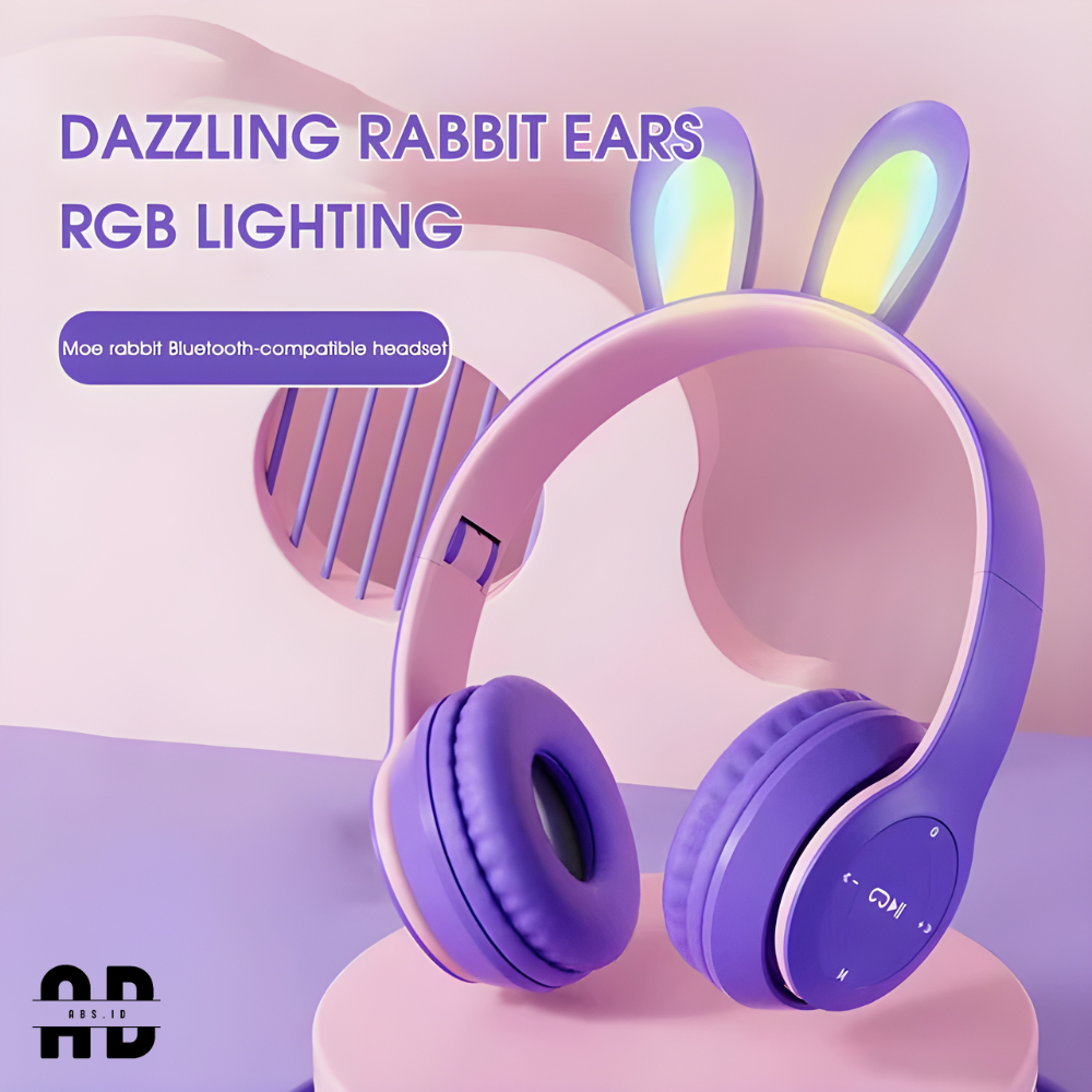 Jual ABS - P47R Headphone Bluetooth Model Telinga Rabbit LED RGB ...