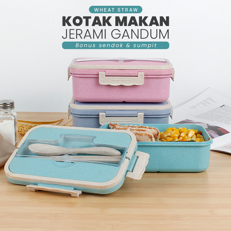 Jual Lunch Box Set Kotak Bekal Makan Jerami Gandum / Tempat Makan Tempat Makan Free Sendok Dan ...