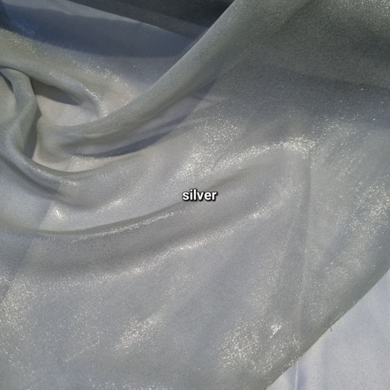 Jual Kain Sifon Sutra Asli / Bahan Chiffon Silk ( Polos Metalic Glitter ...