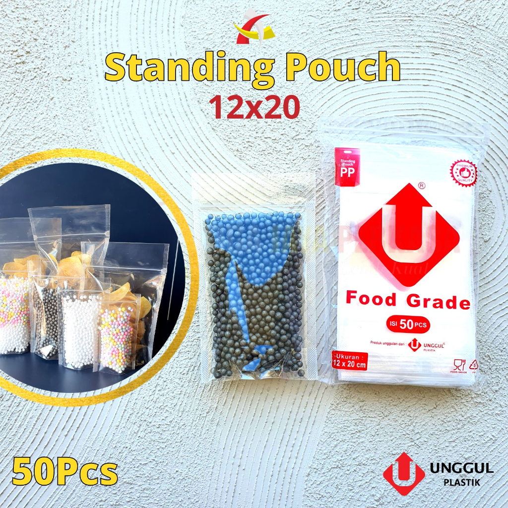 Jual Plastik Standing Pouch 12x20 UP / Standing Pouch Bening 12x20 ...