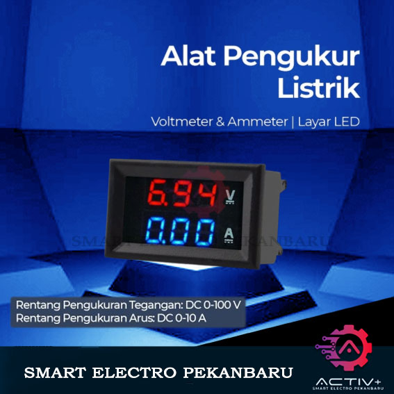 Jual ORIGINAL VOLTMETER DC AMMETER 0V-100V 10A LED MERAH-BIRU -- LIHAT SKEMA PEMASANGAN ...