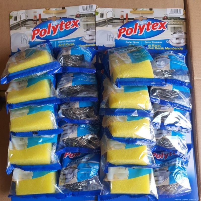 Jual SPON POLYTEX cuci piring 5pcs + spon kawat 5pcs | Shopee Indonesia