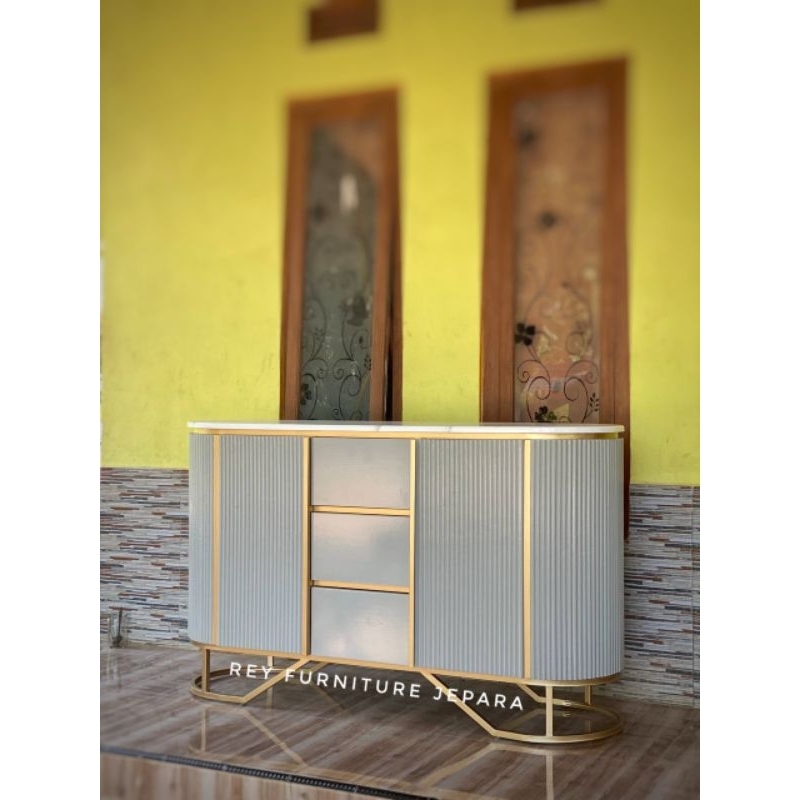 Jual BUFET TV MINIMALIS CAT DUCO MOTIF MARMER KAKI BESI, CABINET TV ...