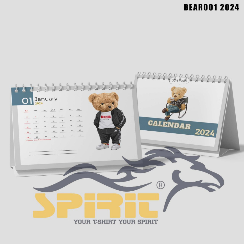 Jual Kalender Duduk 2024 aesthetic Kalender Meja Mini lucu tema bear ...