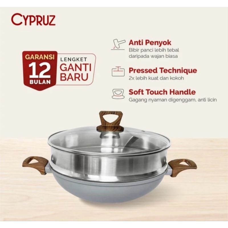 Jual Cypruz Wajan Kuali Anti Lengket Wok Pan Dengan Tutup Hercules Series 30cm Bagus Murah ...