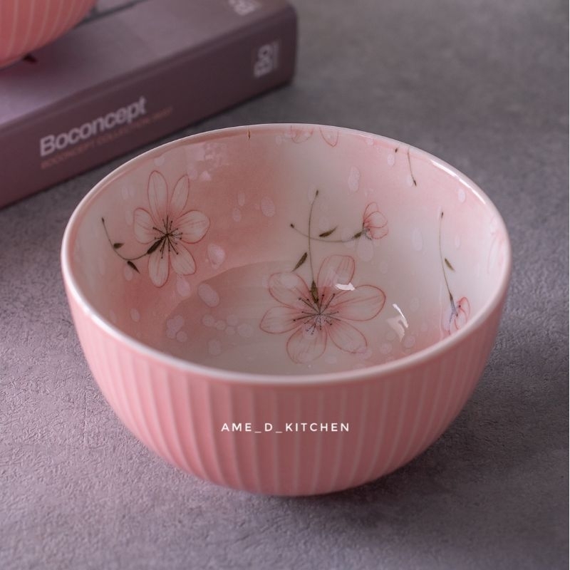 Jual Mangkok bijian keramik besar 8" texture garis sakura pink | Shopee ...