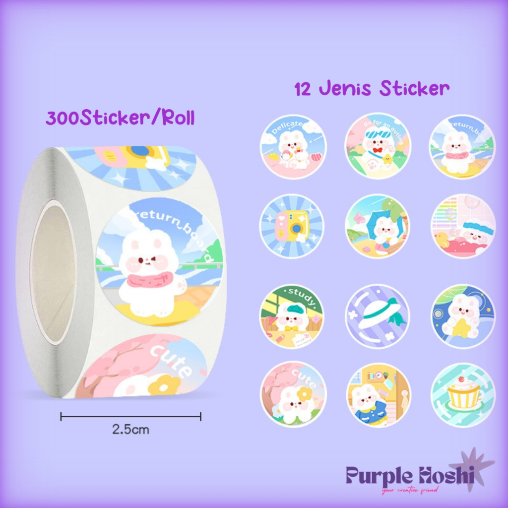 Jual Purple Hoshi Sticker Roll 300 Pcs Karakter Cute Lucu Serbaguna DIY ...
