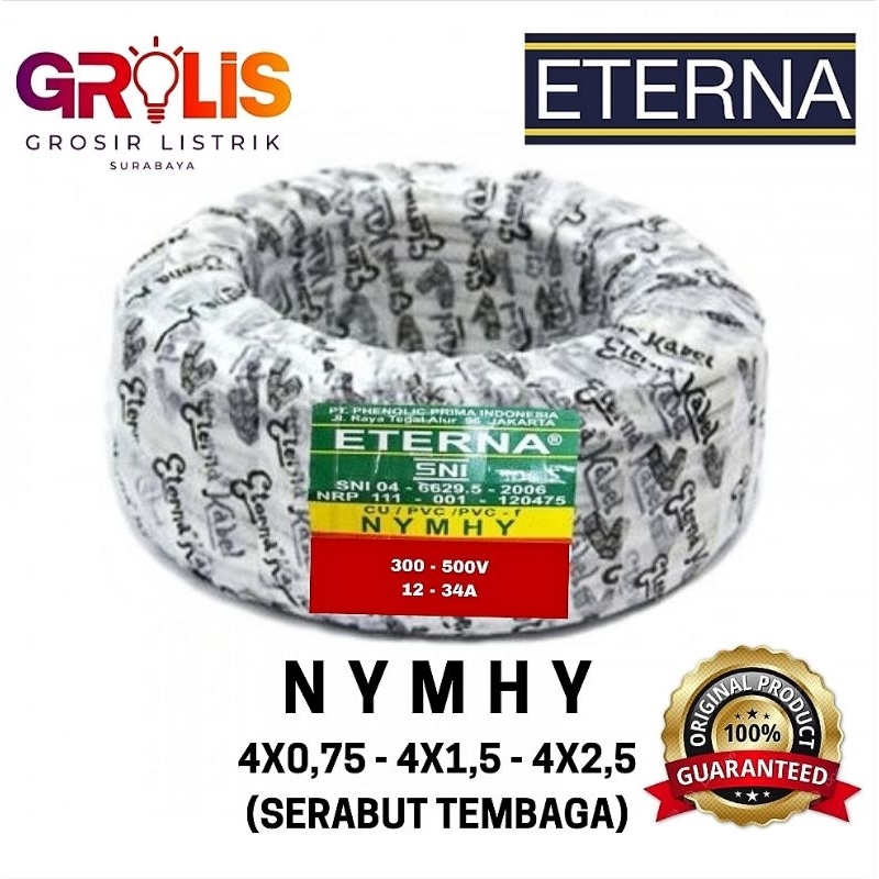 Jual KABEL ETERNA NYMHY 4x0,75 - 4x1,5 - 4x2,5 ECERAN METER KABEL LISTRIK PUTIH TEMBAGA 4 KAWAT ...