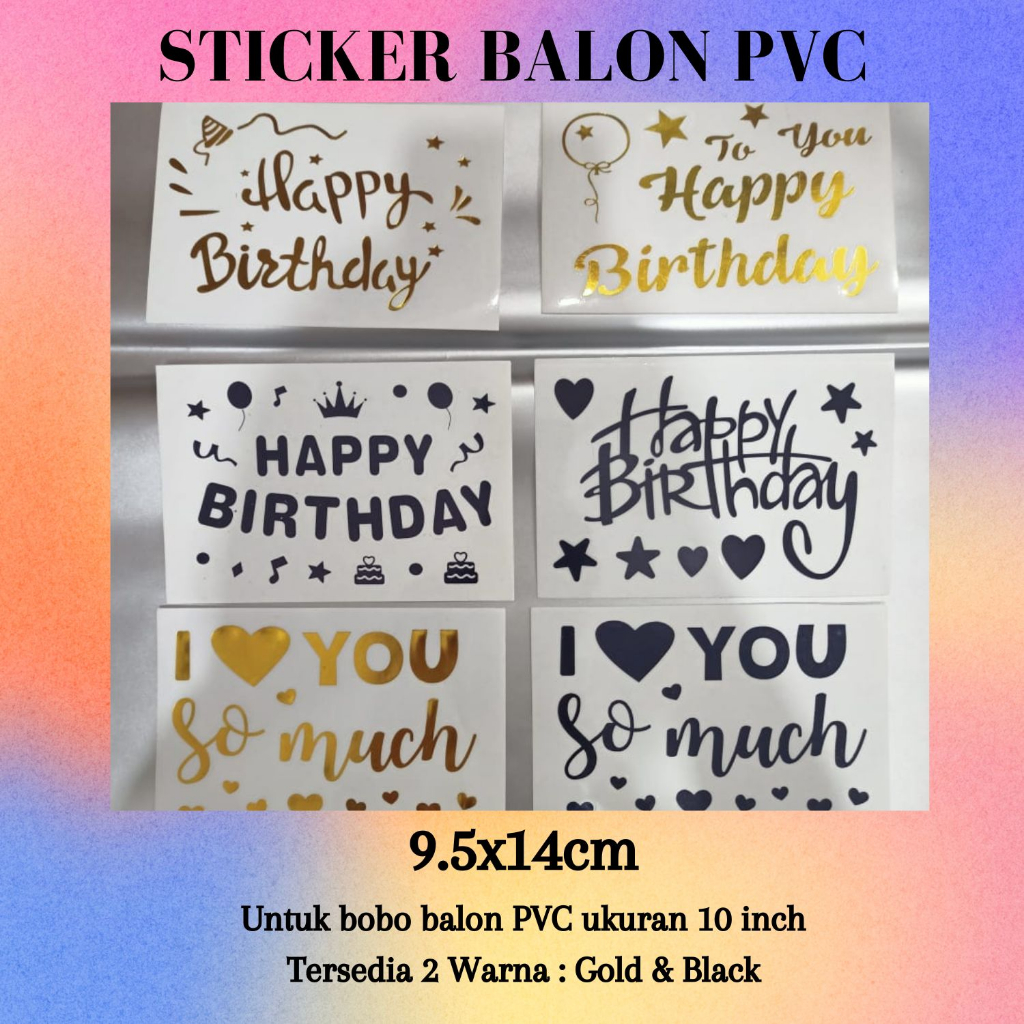 Jual STICKER BALON PVC ECER UNTUK BALON 10 INCH STIKER WARNA BLACK GOLD ...