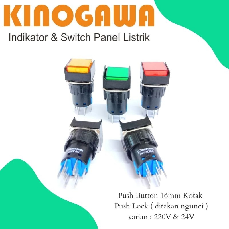 Jual Push Button Lampu LED Kotak 16mm 8 Kaki Push Lock Kinogawa ...