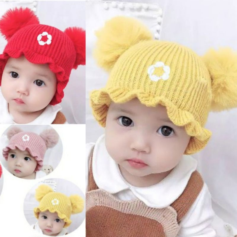 Jual Topi Bayi Perempuan Motif POM POM Bunga / Topi Kupluk Rajut bunga ... Jual Topi Bayi Perempuan Motif POM POM Bunga / Topi Kupluk Rajut bunga ...