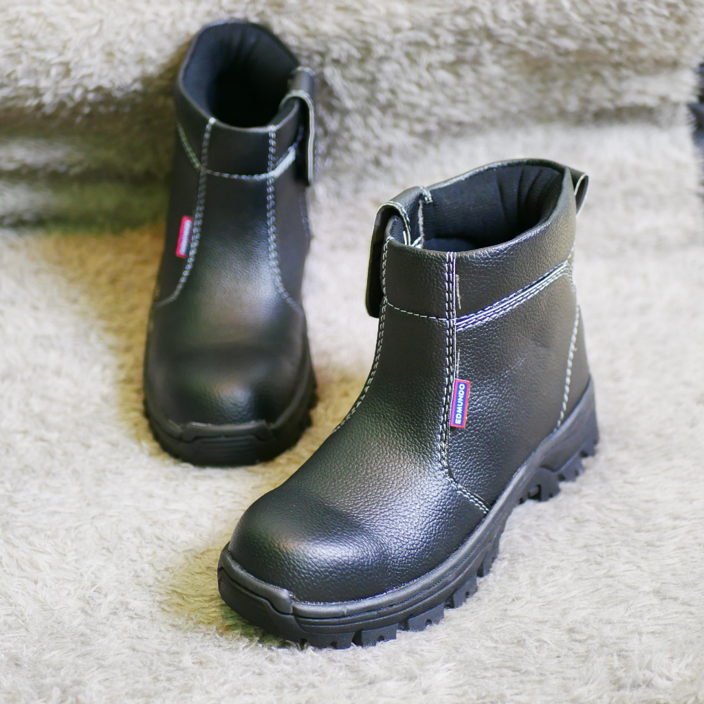 Jual Edmundo Sepatu Safety Semi Boot Resleting Hitam Ujung Besi Sol ...