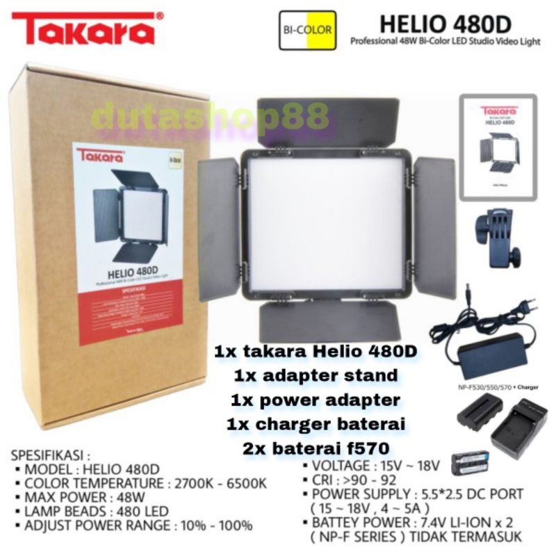 Jual TAKARA HELIO 480D LED Bi COLOR LED LIGHTING STUDIO VIDEO LIGHT 48W ...