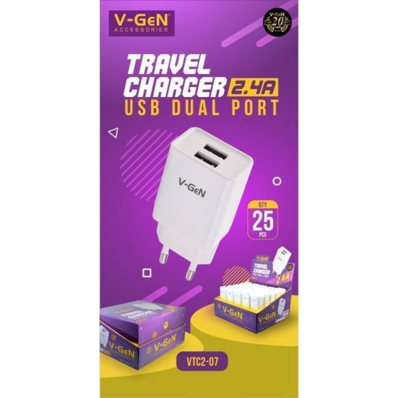 Jual Kepala Charger V-GEN USB 2 Port 2.4A VTC2-07 Travel Charger Batok ...
