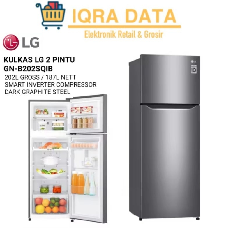 Jual Kulkas LG 2 Pintu Inverter GN-B202SQIB 202 liter gros / 187 Liter Net Garansi Resmi 10 ...