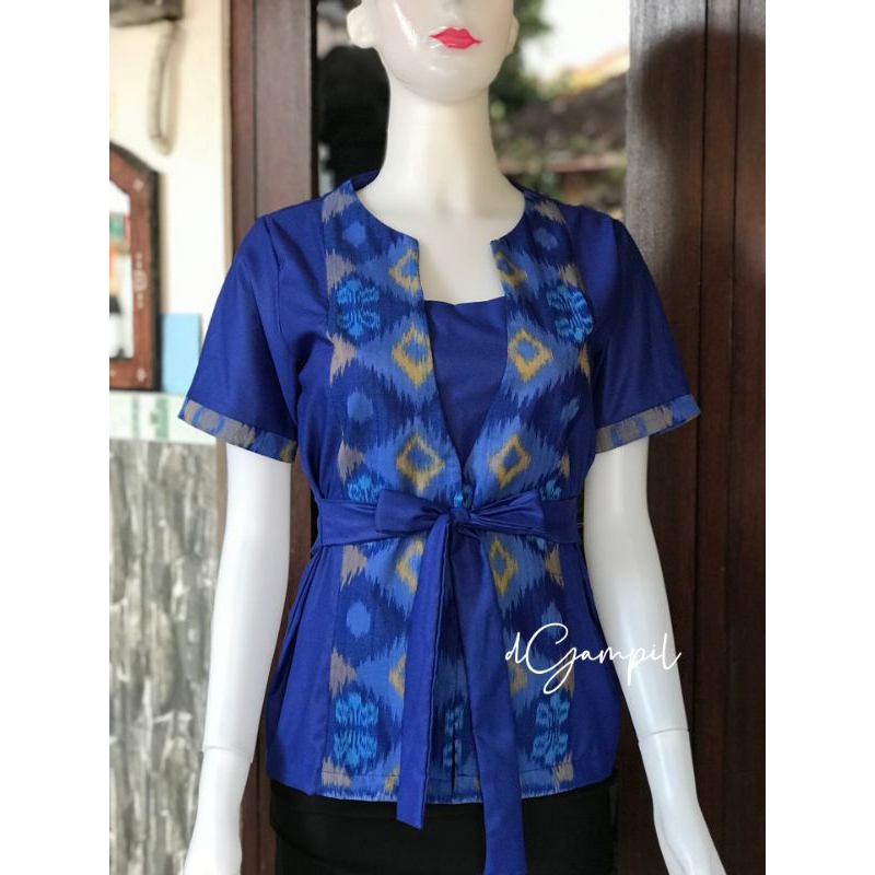 Jual Blazer Endek Tenun Kombinasi Warna Biru bca, Dengan Bet dada, Tali ...