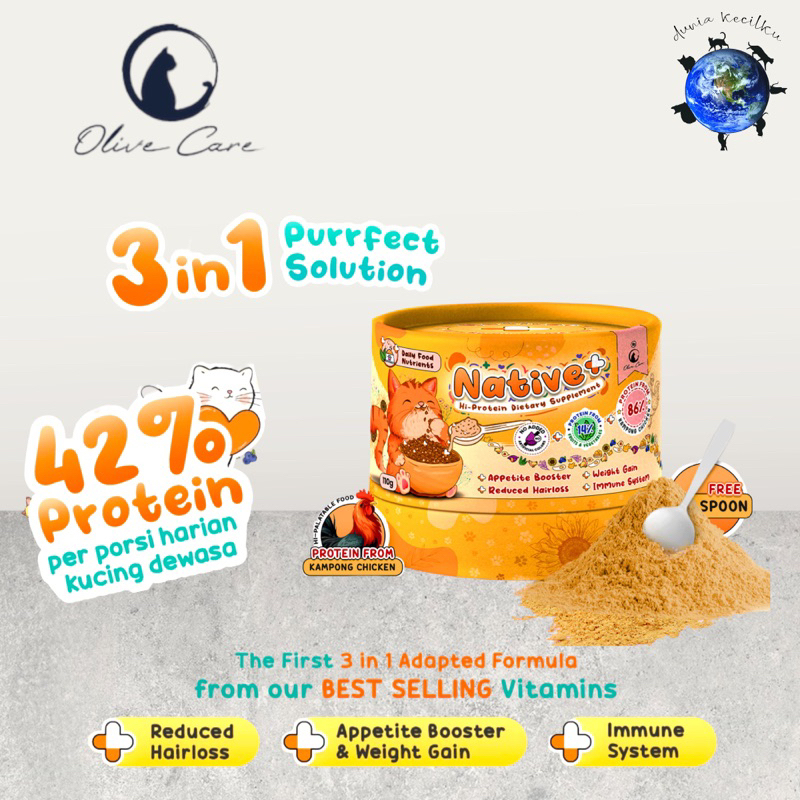 Jual Native Olive Care Vitamin Kucing Native Plus 3 in 1 Protein Tinggi ...